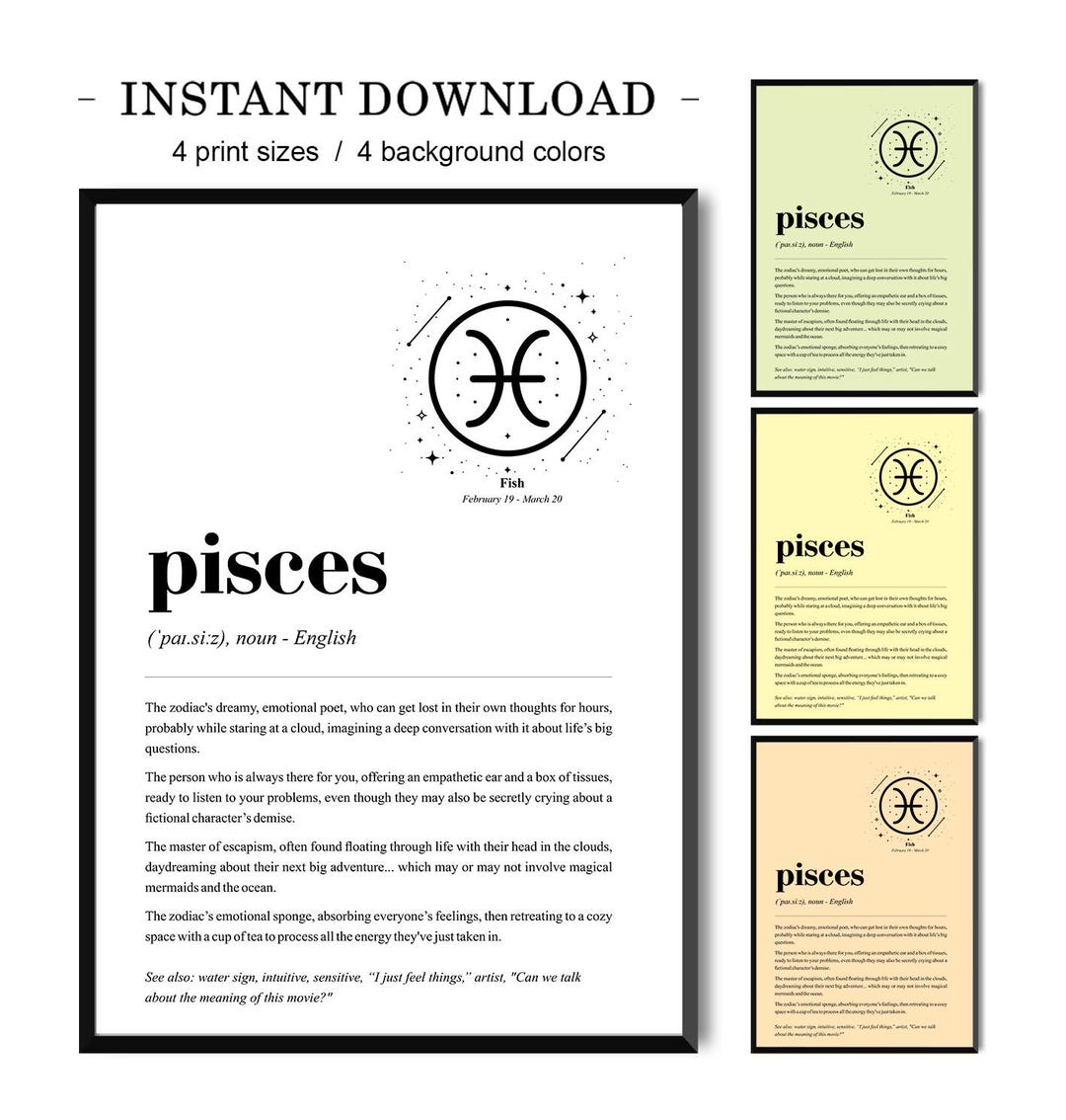 Pisces Definition Print, Funny Zodiac Gift, Minimalist Astrology Wall ...
