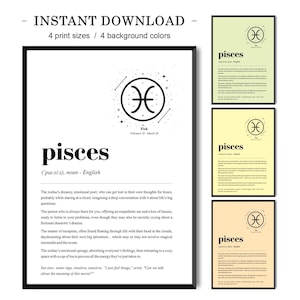 Pisces Definition Print | Zodiac Decor | Birthday Gift | Zodiac Poster ...
