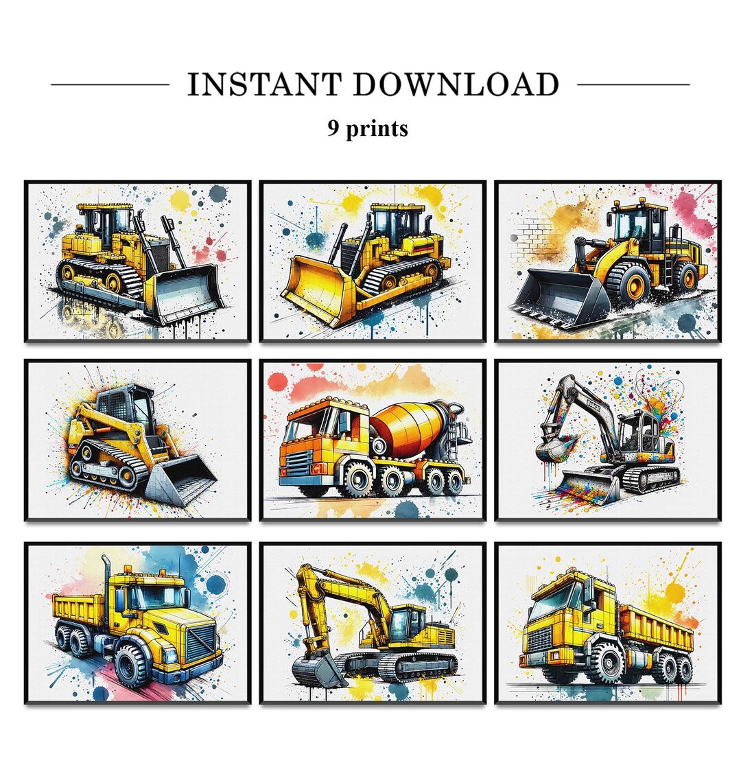 Set of 9 Construction Vehicle Watercolor Prints – Boys Room Wall Art - Etsy