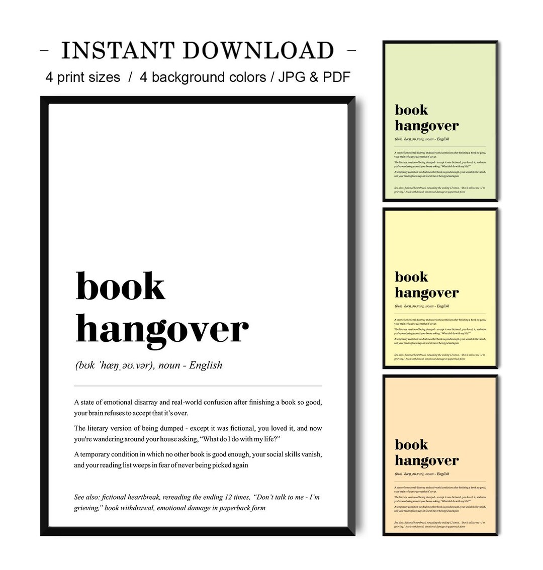 Book Hangover Definition Print, Funny Gift for Book Lovers, Minimalist ...