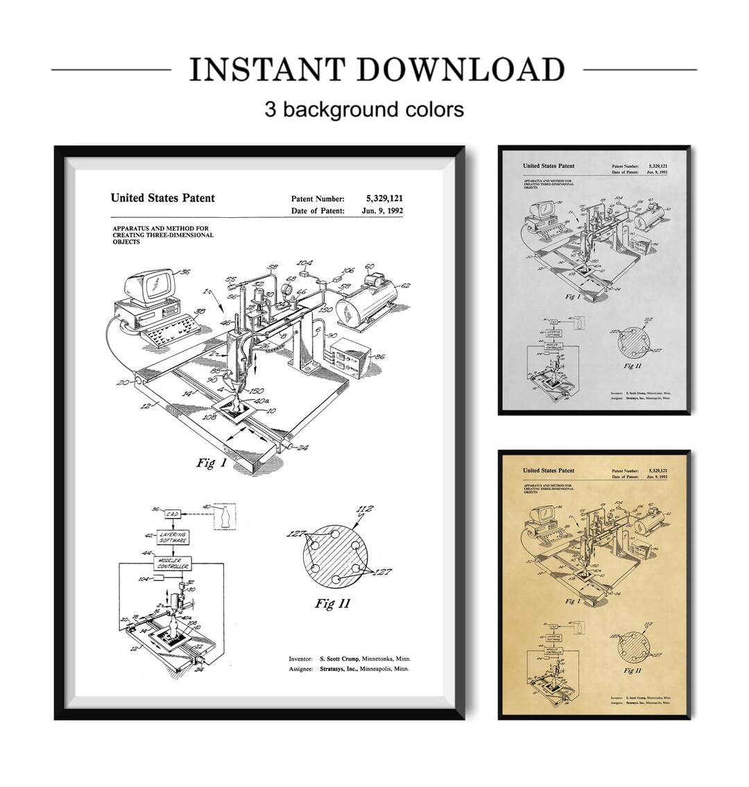 3D Printer Patent Print, 3D Printer Blueprint, Computer Art, Computer ...