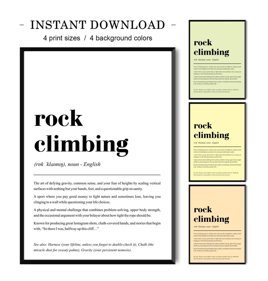 Funny Climbing Definition Print | Rock Climbing Wall Art Gift - Etsy
