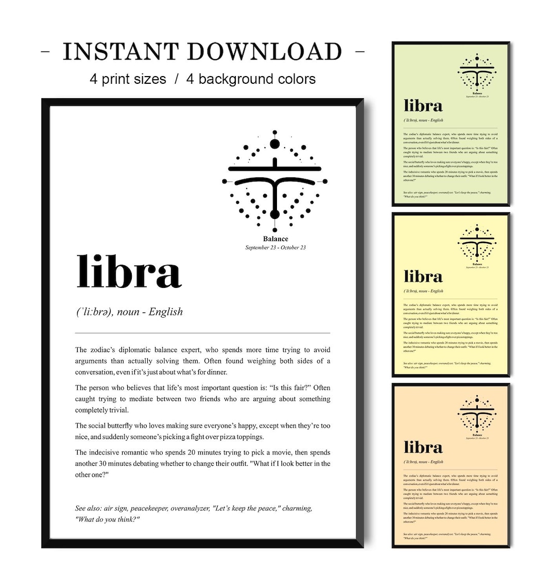Libra Definition Print | Zodiac Decor | Birthday Gift | Zodiac Poster ...