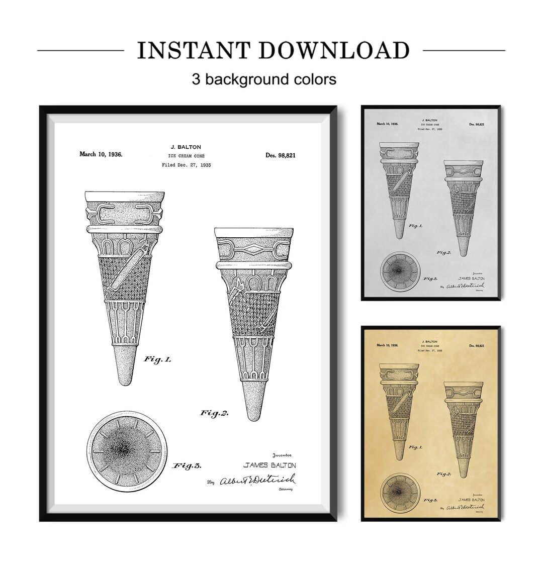 Ice Cream Cone Patent Print, Ice Cream Art, Wall Decor, Gift Idea - Etsy