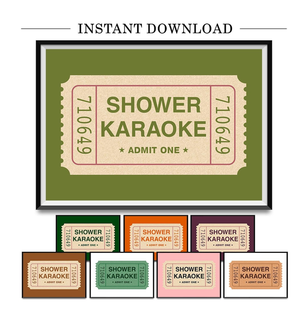 Shower Karaoke Ticket Print | Fun Bathroom Wall Art | Digital Print - Etsy