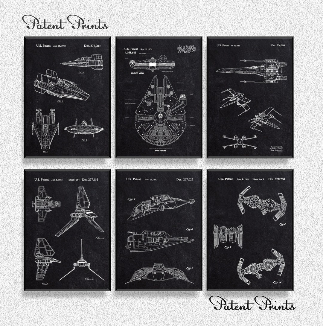 Star Wars Patent Art Prints | Set of 6, Millennium Falcon (digital ...
