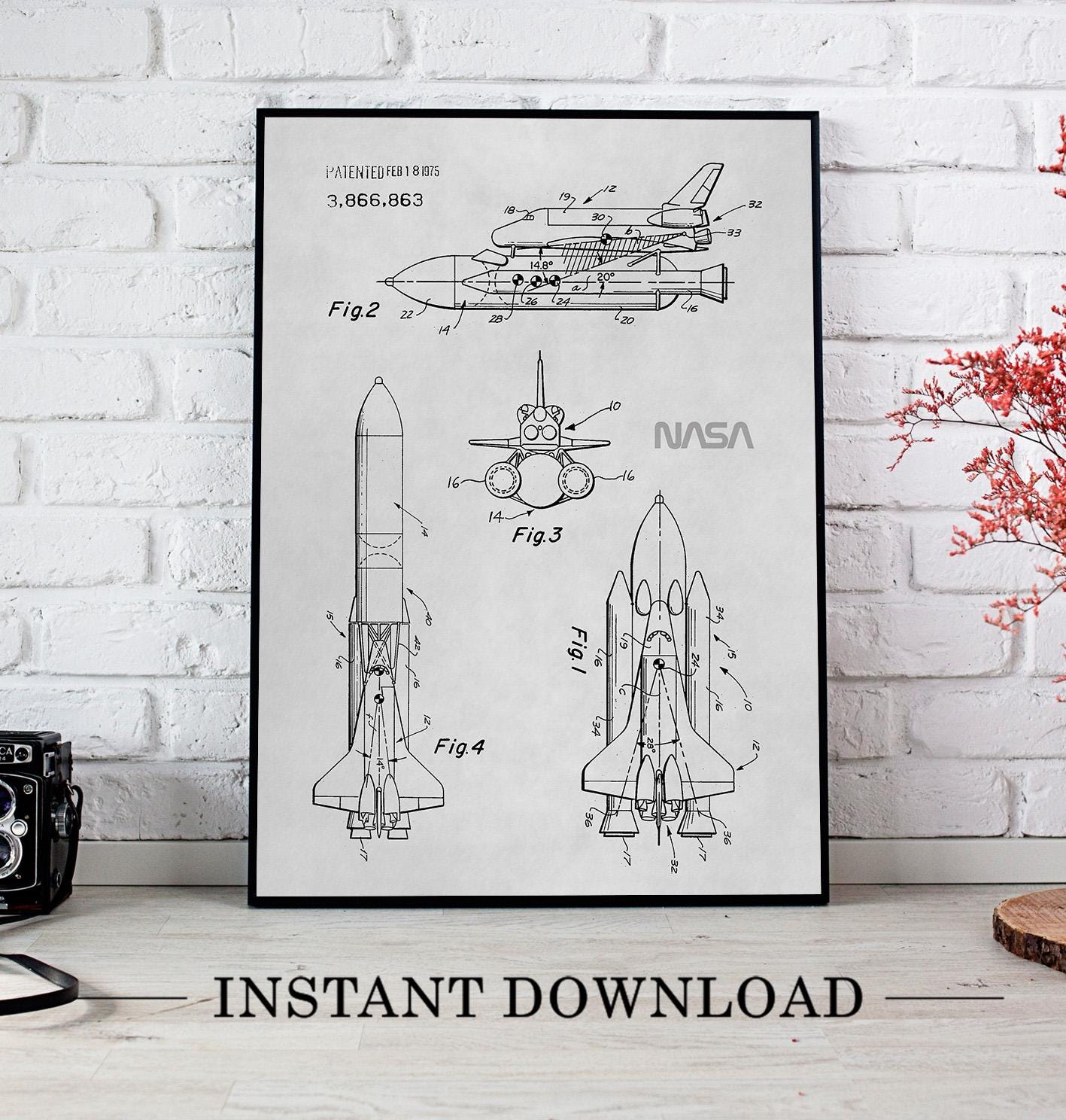Set of 4 Space Patent Prints, Space Capsule, Mars Rover, Shuttle - Etsy