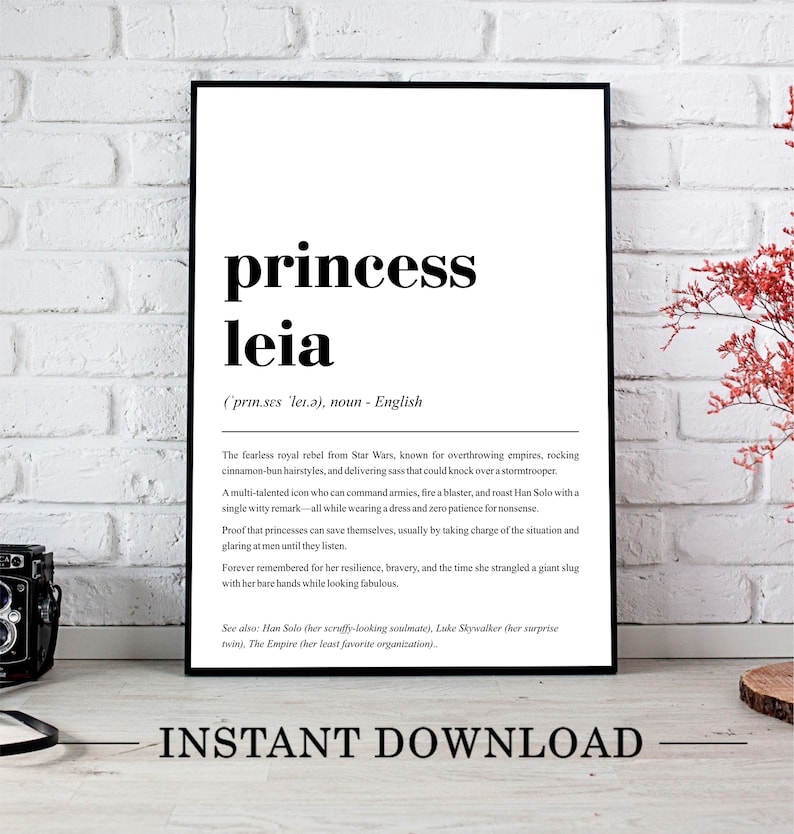Princess Leia Definition Print, Funny Star Wars Gift for Her ...