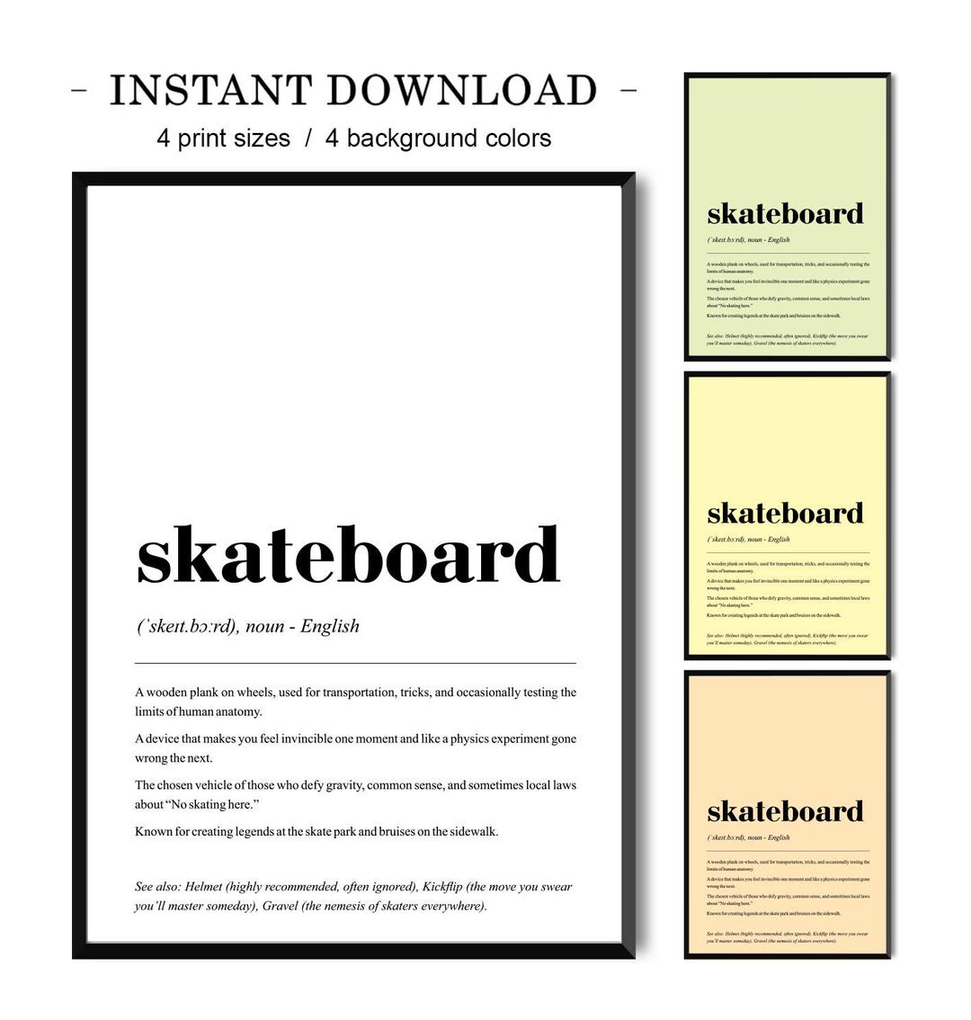 Funny Skateboard Definition Print | Skateboard Wall Art | Sport Gift - Etsy