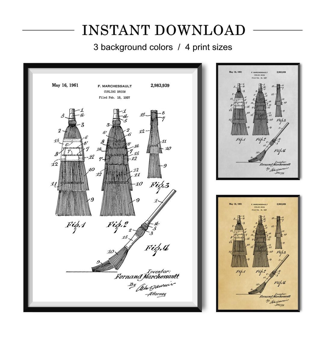 Curling Broom Patent Poster – Vintage Curling Wall Art & Gift for Fans ...