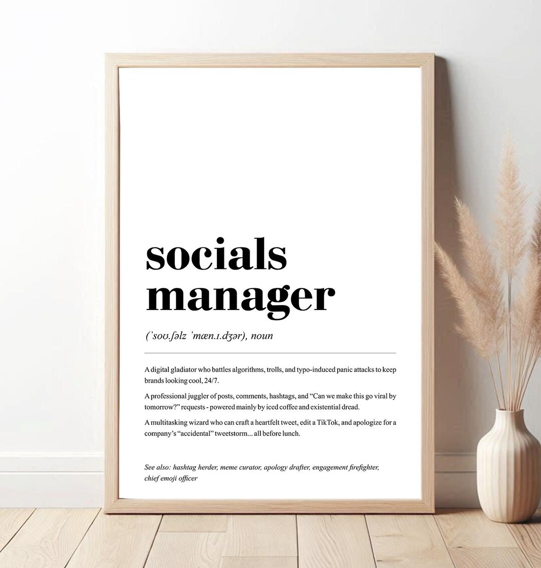 Social Media Manager Definition Print, Funny Marketing Gift, Socials ...