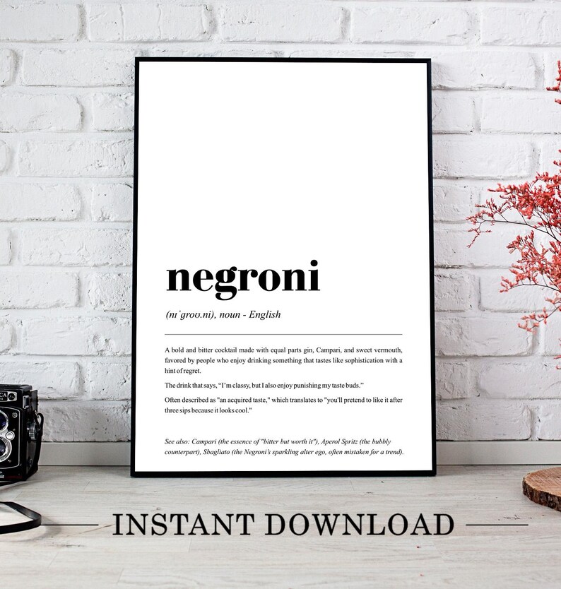 Funny Negroni Definition Print, Retro Cocktail Poster, Bar Cart Art - Etsy