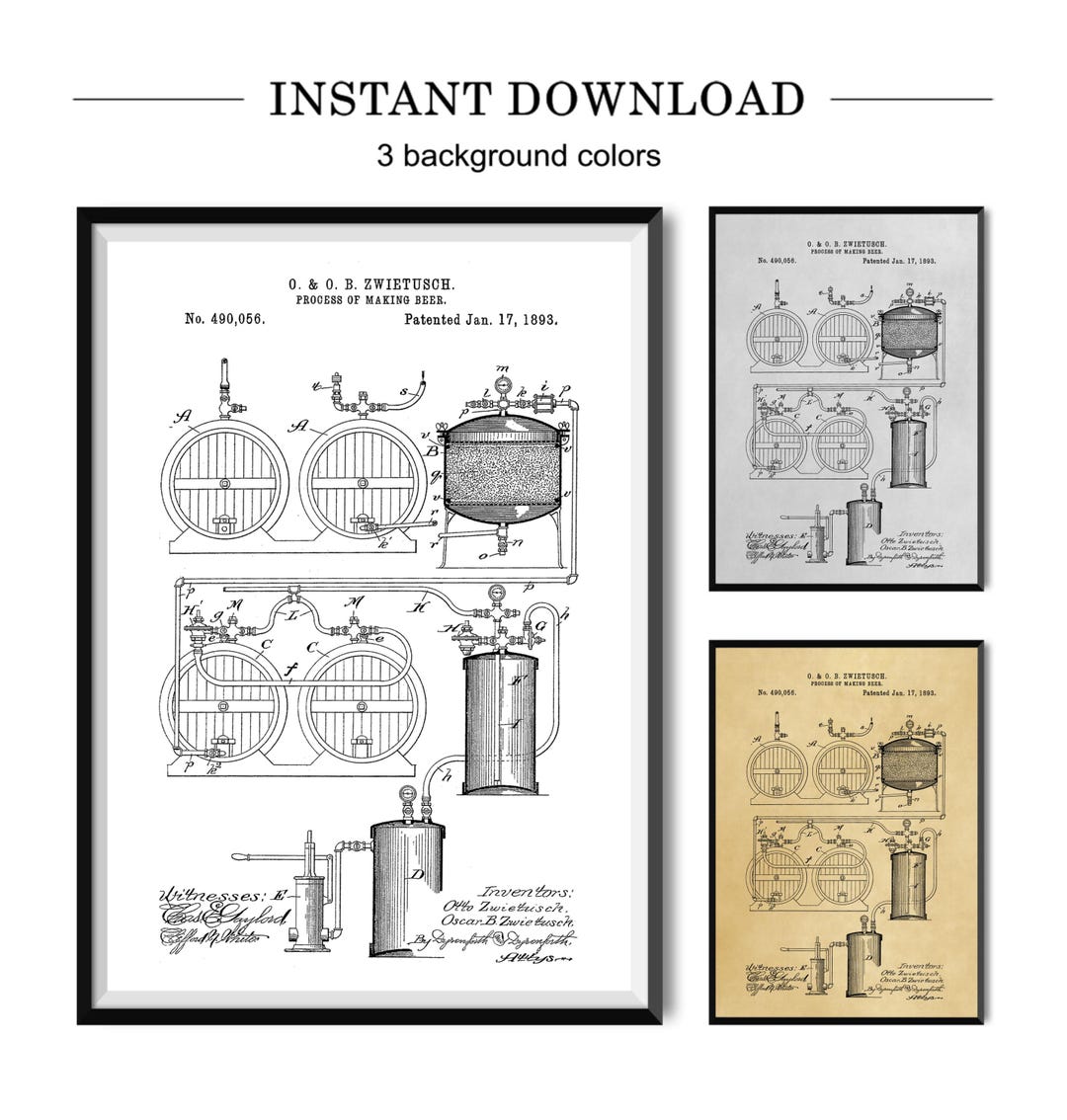 Making Beer Patent Print, Beer Blueprint Poster, Bar Cart Prints - Etsy