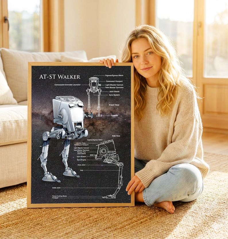 AT-ST Walker Blueprint Poster | Sci-fi Technical Drawing Wall Art ...
