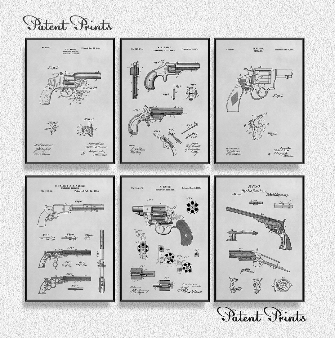 Set of Vintage Gun Patents, Revolver Poster, Firearm Decor, Firearms ...