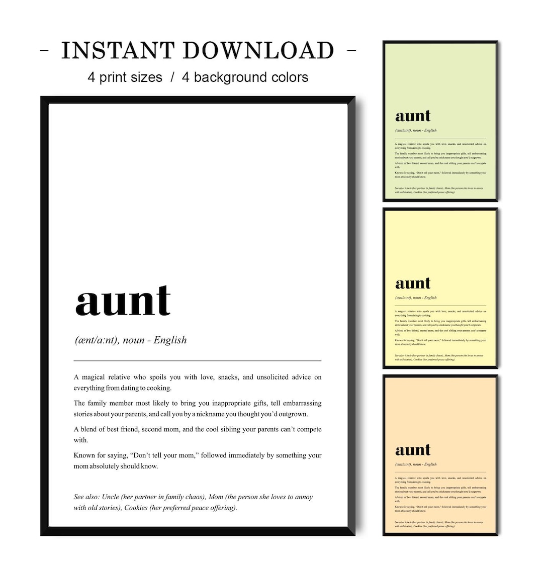 Funny Aunt Definition Print | Aunt Wall Art | Family Gift - Etsy
