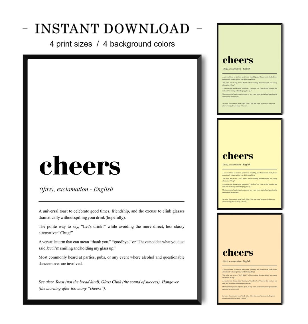 Funny Cheers Definition Print - Quirky Coffee Shop & Bar Wall Art - Etsy
