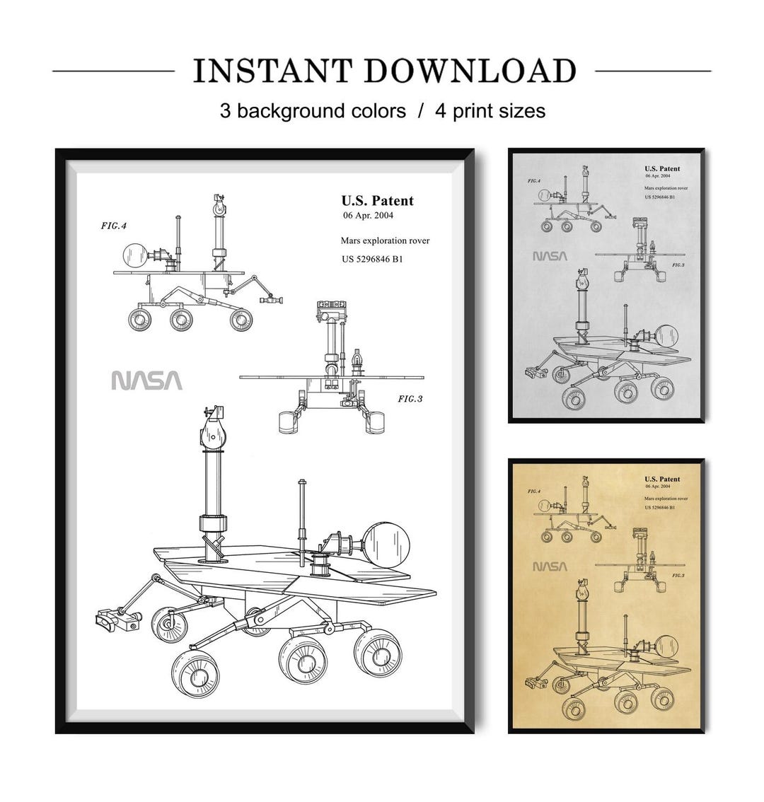 Mars Rover Patent Blueprint Art Print: NASA Space Exploration (digital ...