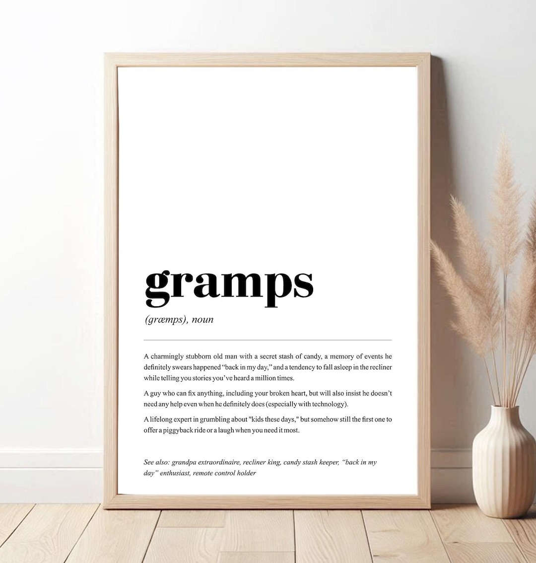 Gramps Definition Print, Funny Grandpa Gift, Minimalist Typography Art ...
