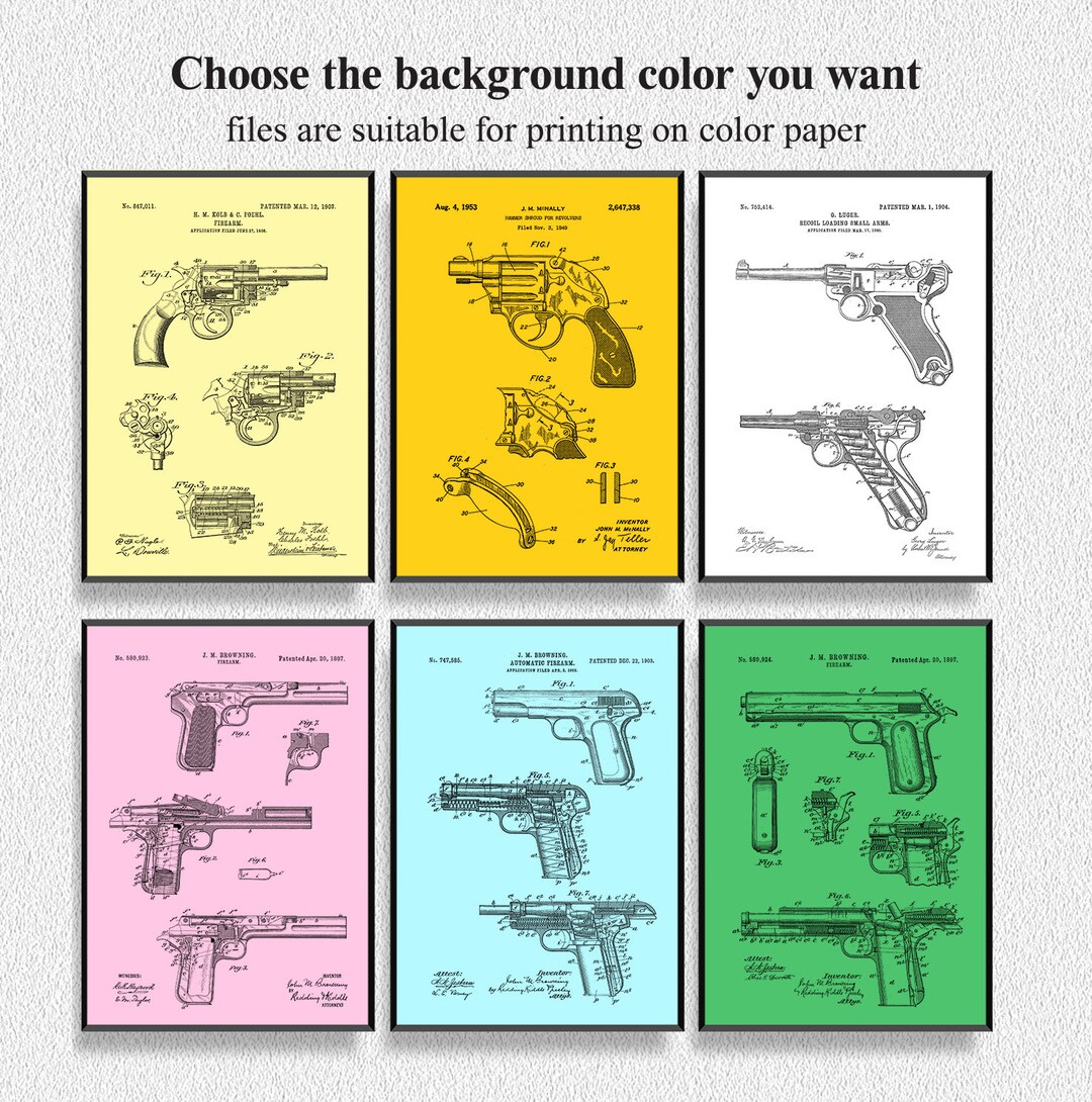 Set of Vintage Gun Patent Posters, Revolver, Rifle & Firearm Art - Etsy