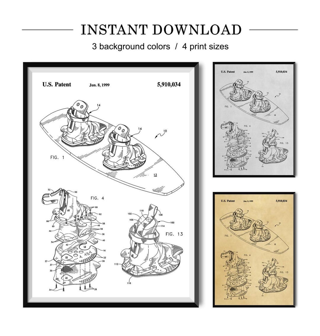 Wakeboard Patent Poster, Wakeboard Wall Art, Wakeboard Print - Etsy