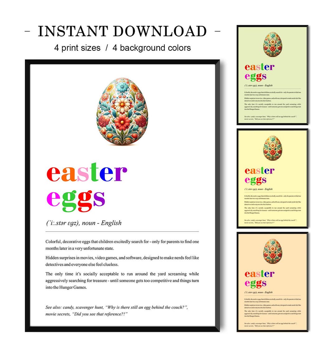 Easter Eggs Definition Print | Easter Wall Art | Spring Decor - Etsy