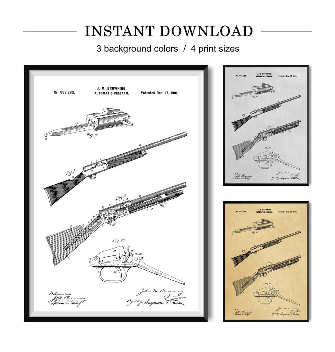 Vintage Rifle Patent, Revolver Poster, Firearm Decor, Firearms, Firearm ...