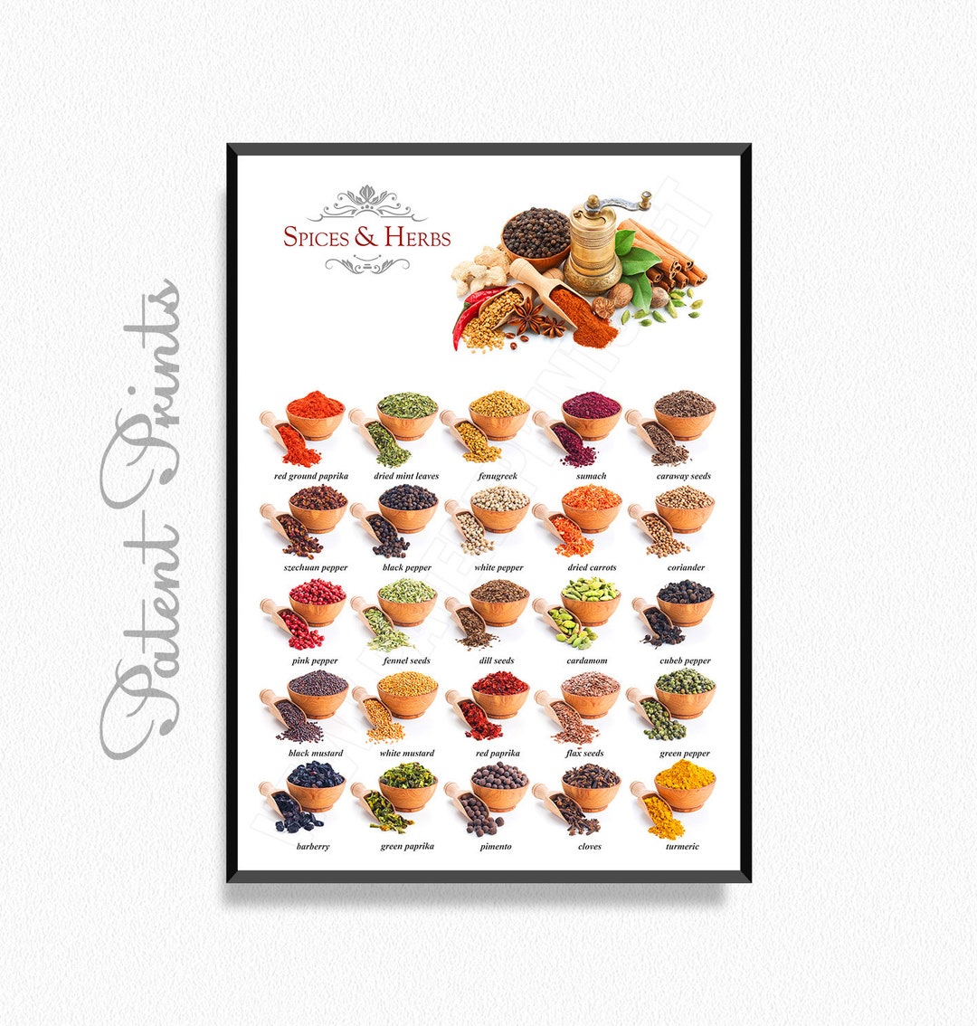 Spices and Herbs Poster, Food Prints Wall Art, Spices Poster, Spices ...