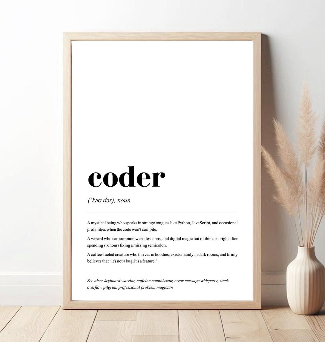 Coder Definition Print | Programmer Wall Art | Geeky Office Decor - Etsy