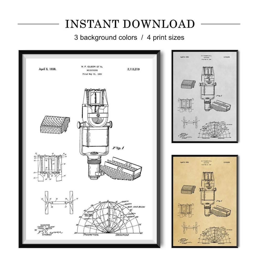 Microphone Patent Poster – Ribbon Microphone Blueprint & Music Art - Etsy