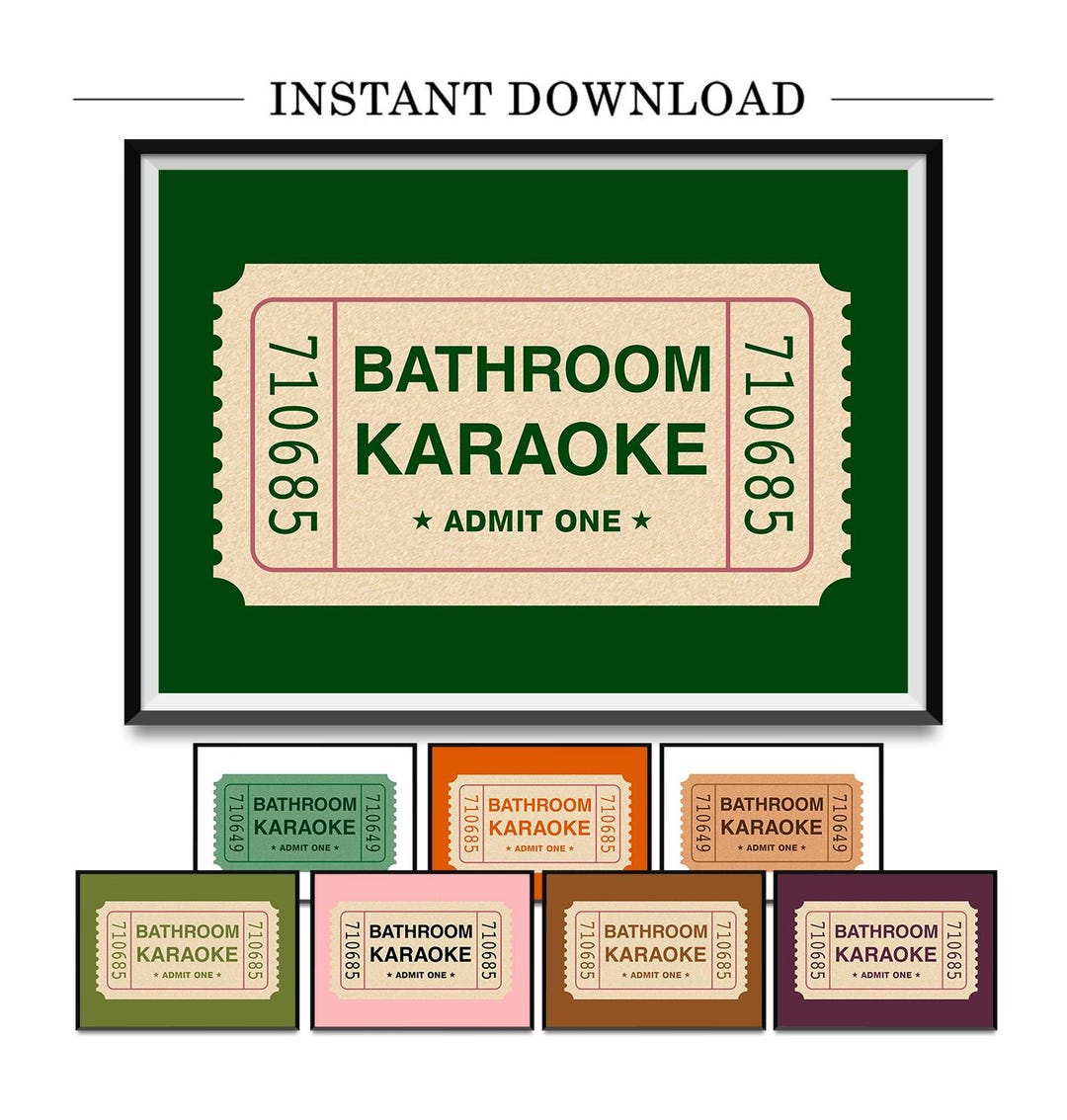 Bathroom Karaoke Ticket Print | Fun Bathroom Wall Art | Digital Print ...