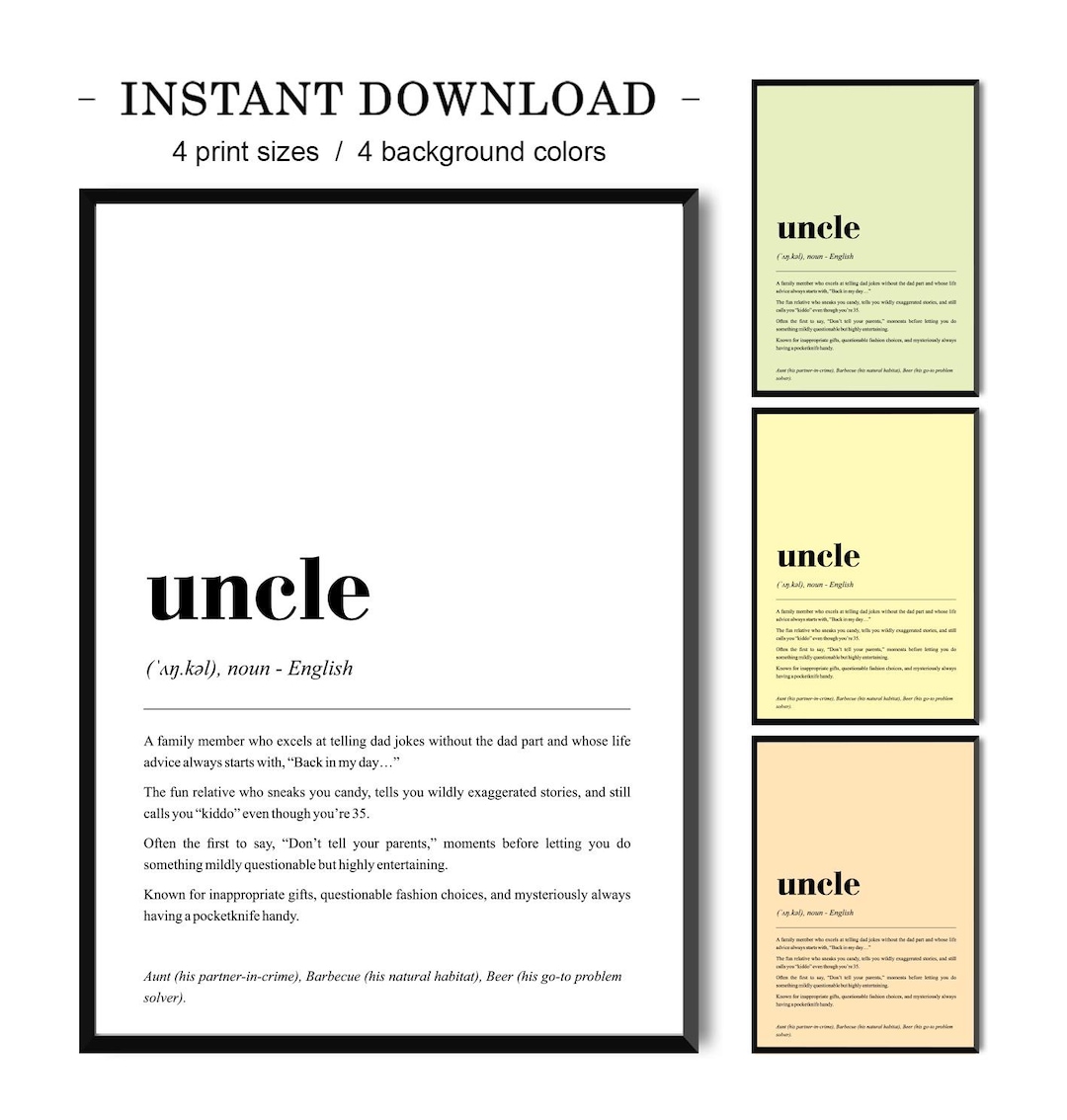 Uncle Definition Print, Funny Uncle Gift, Minimalist Typography Poster ...
