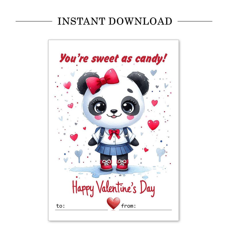 Printable Panda Valentine Cards for Kids, Cute Watercolor Panda ...