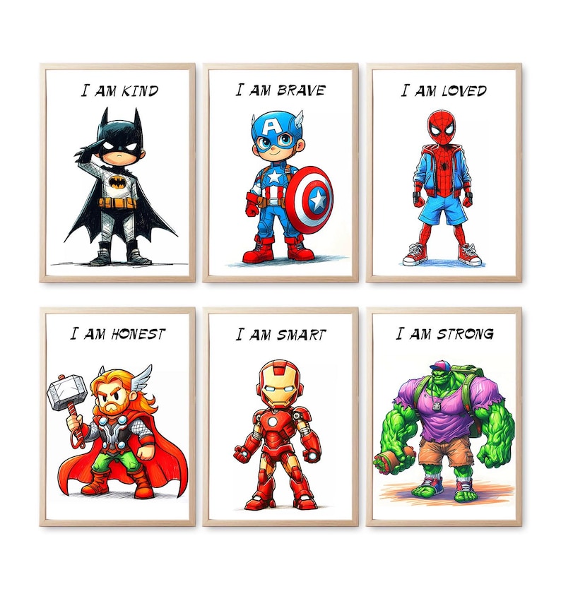 Superhero Affirmations Art Prints: Kids Room Decor (set of 6) (digital ...