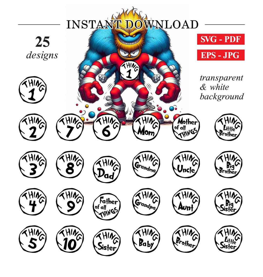 Thing 1 and Thing 2 SVG | Editable Cricut Files | Instant Download - Etsy