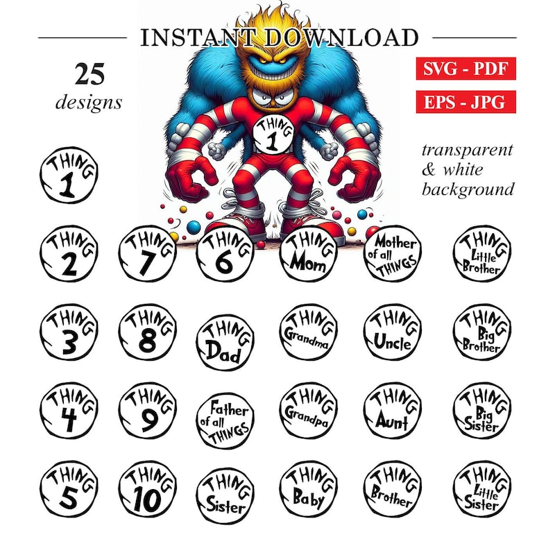 Thing 1 Thing 2 Printable - Etsy