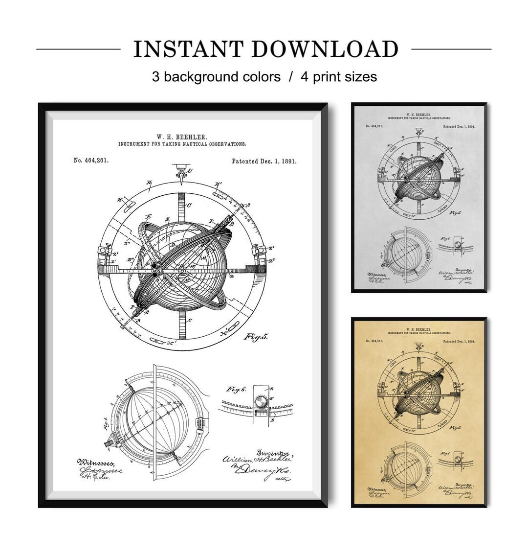 Nautical Compass Print, Nautical Compass Patent, Nautical Compass ...