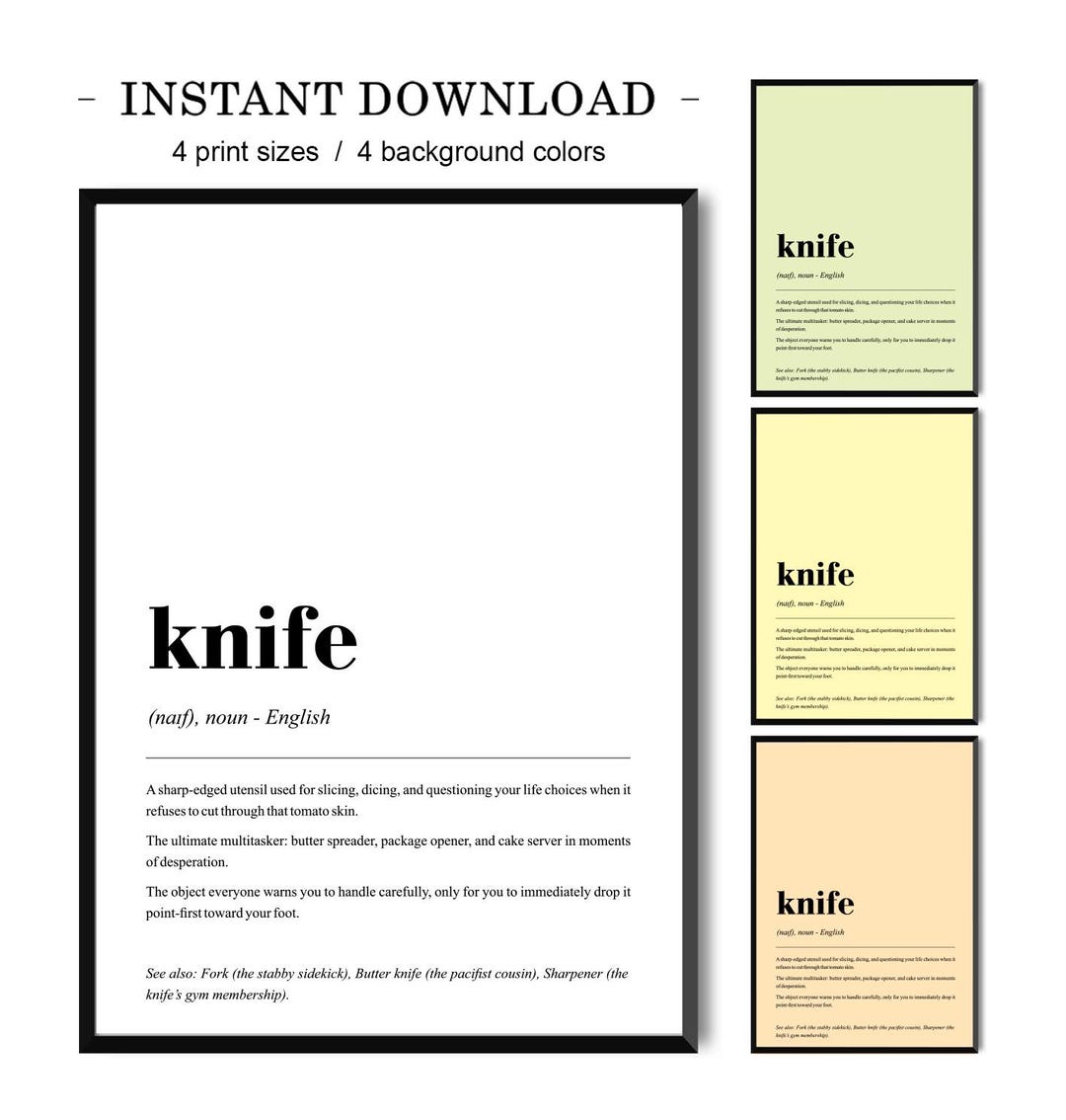 Funny Knife Definition Print, Kitchen Wall Art, Funny Kitchen Decor - Etsy