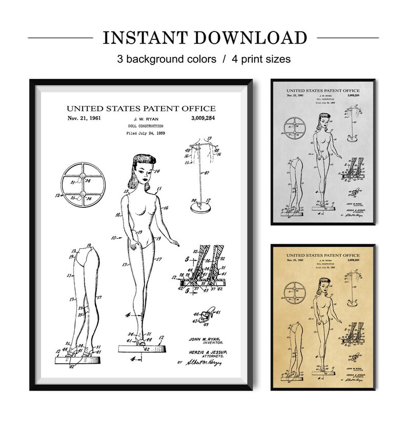 Printable Doll Patent Print - Toy Blueprint Wall Art Design - Etsy