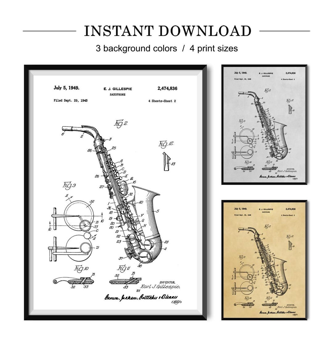 Saxophone Patent Poster, Saxophone Patent, Saxophone Poster, Saxophone ...