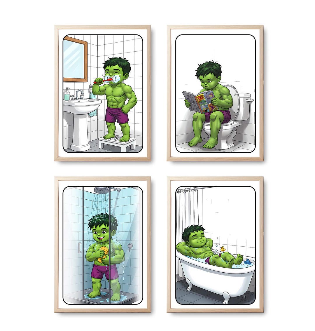 Superhero Kids Bathroom Sign Set | Funny Restroom Art | Set of 4 | Hulk ...