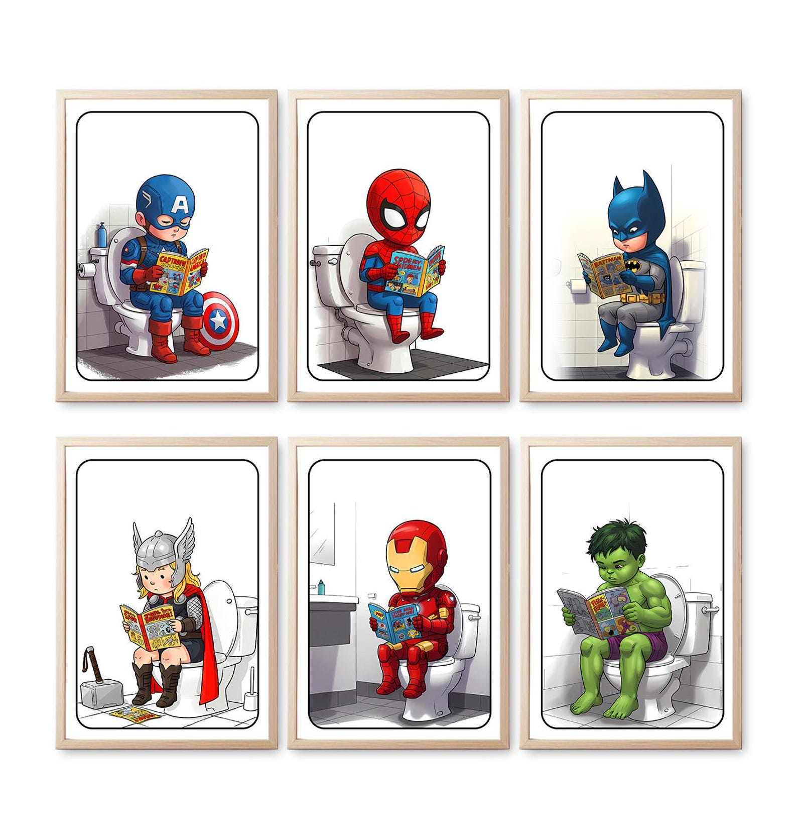 Superhero Kids Bathroom Sign Set | Funny Restroom Art | Set of 6 | NT ...