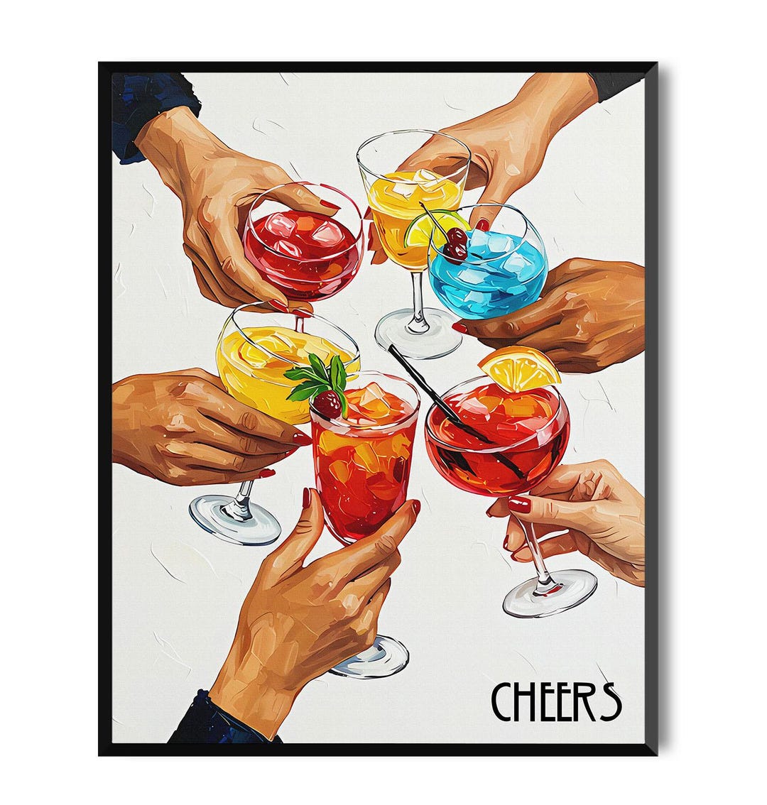 Cheers Art Print | Cheers Wall Art | Happy Hour Poster | Cocktail Party ...