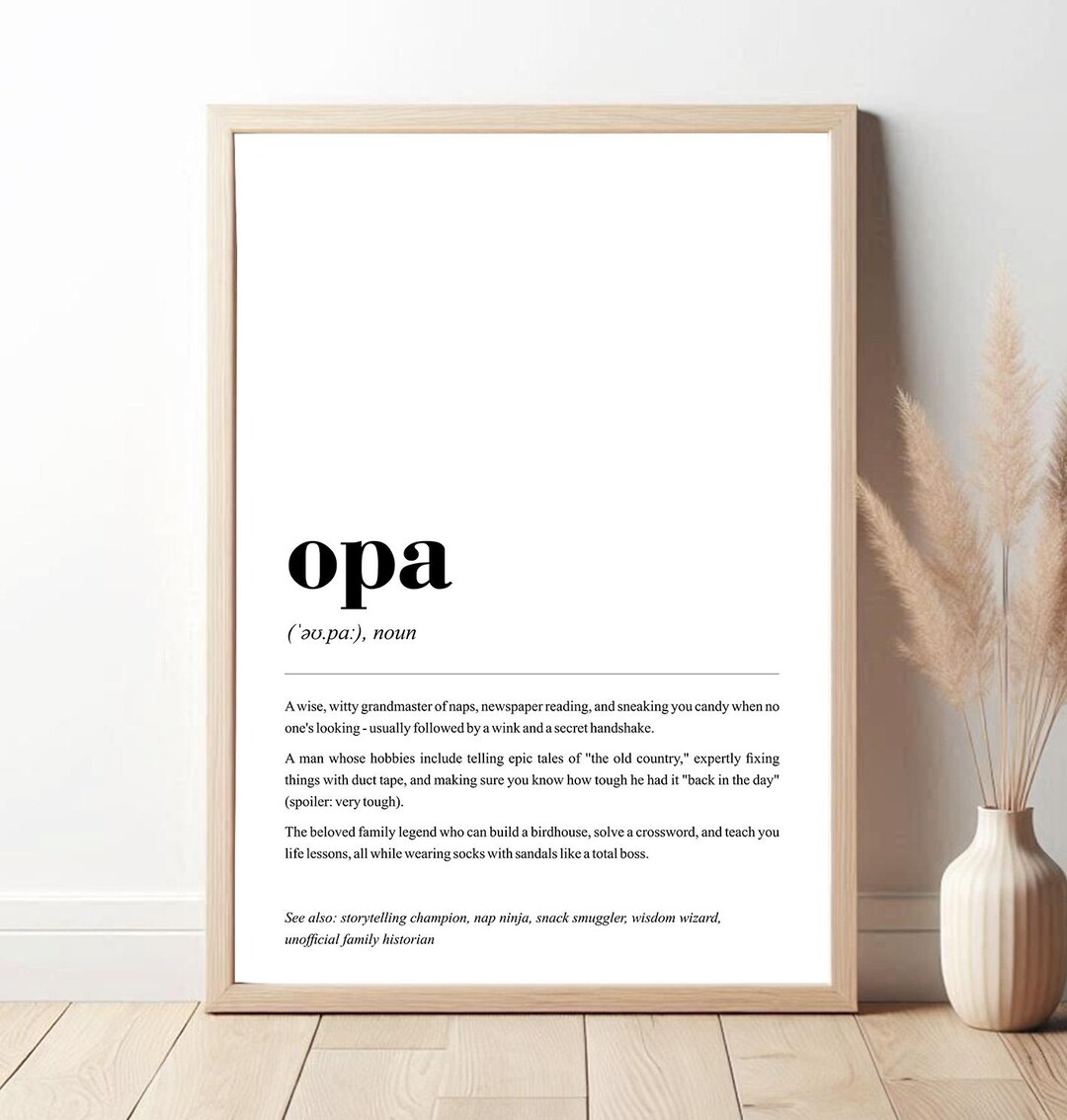 Opa Definition Print | Opa Gift | Printable Wall Art | Digital Download ...