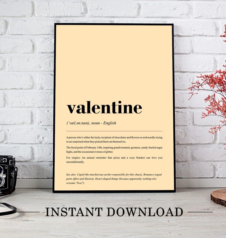 Valentine Definition Print, Funny Valentine's Day Gift, Minimalist ...