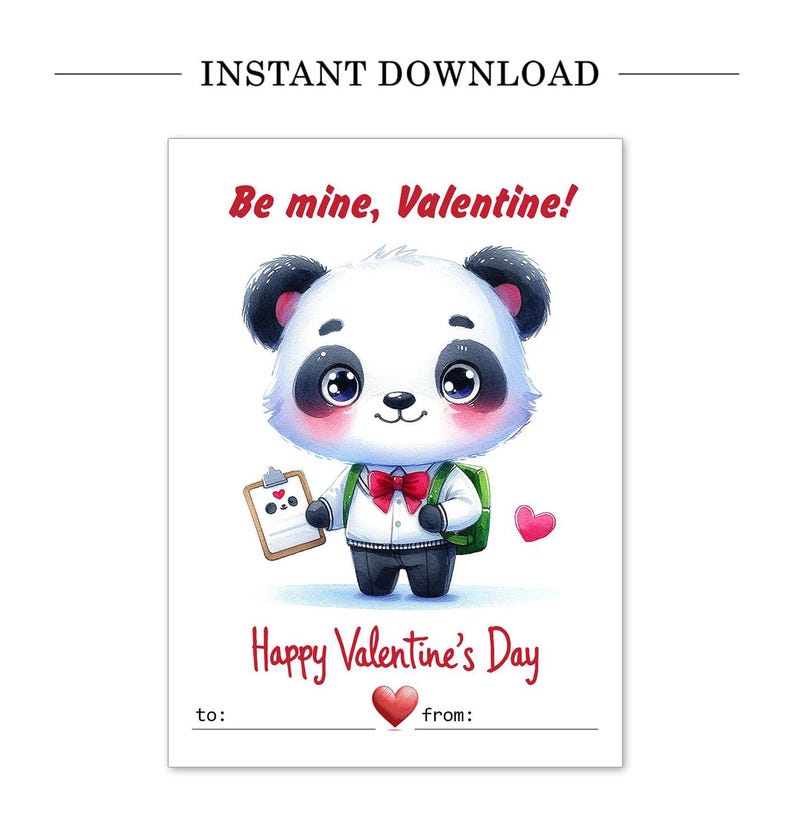 Printable Panda Valentine Cards for Kids, Cute Watercolor Panda ...