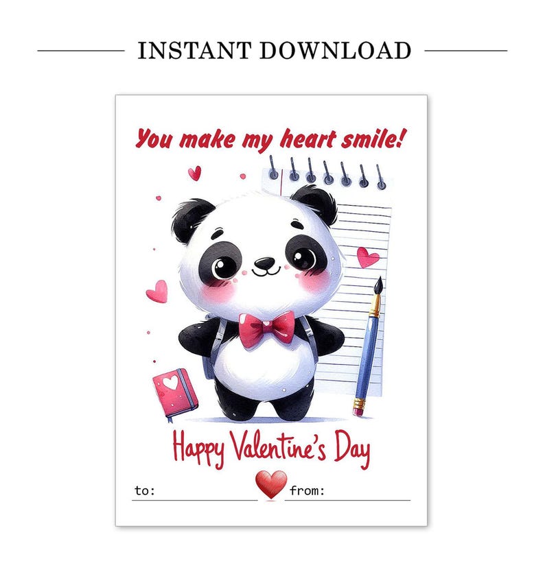 Printable Panda Valentine Cards for Kids, Cute Watercolor Panda ...