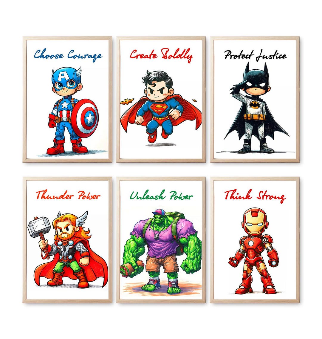 Superhero Affirmations Art Prints: Set of 6 Nursery Decor (digital ...