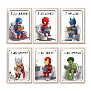 Superhero Kids Bathroom Sign Set | Funny Restroom Art | Set of 6 - Etsy