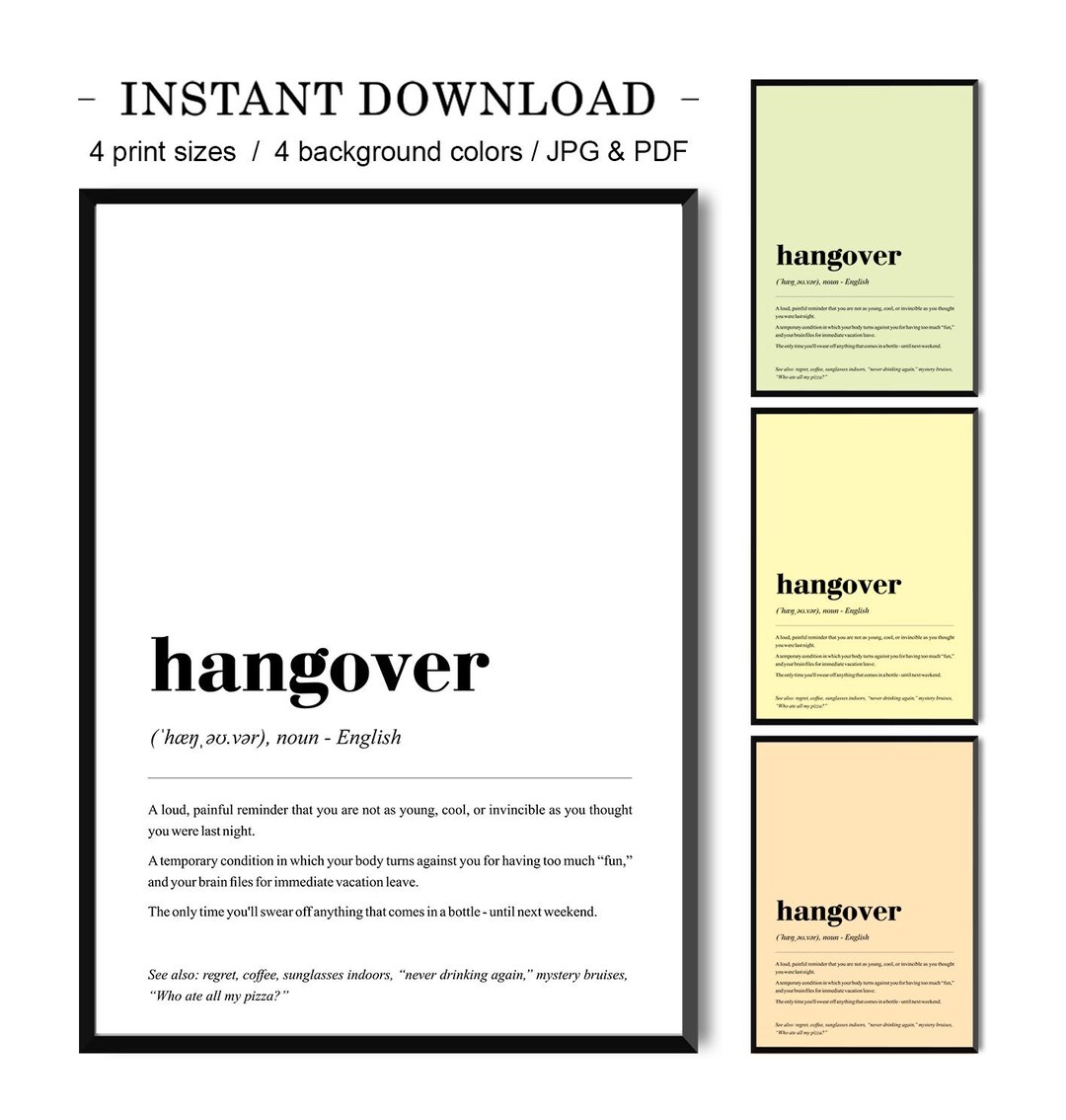 Hangover Definition Print | Funny Bathroom Wall Art | Bar Decor - Etsy